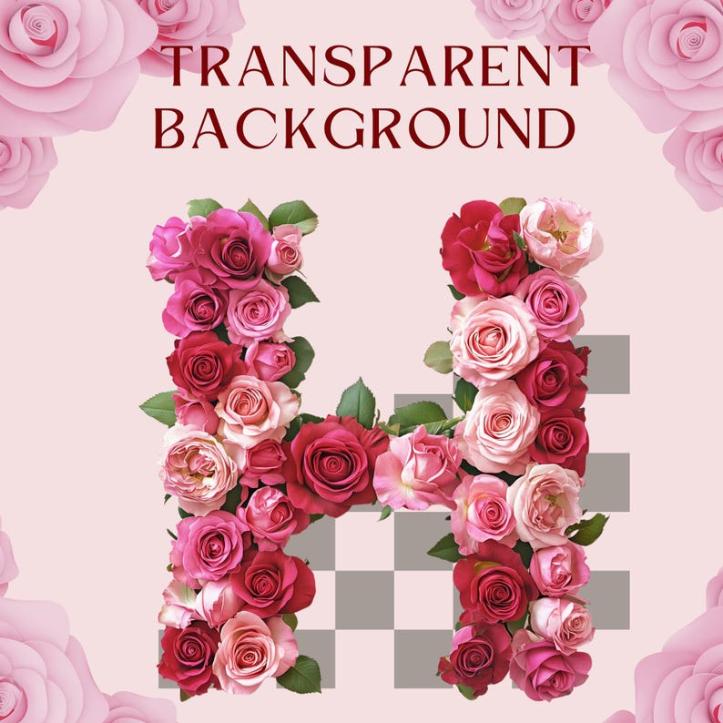 Rose Alphabet Clipart: Floral Letters & Numbers PNG (digital Download ...