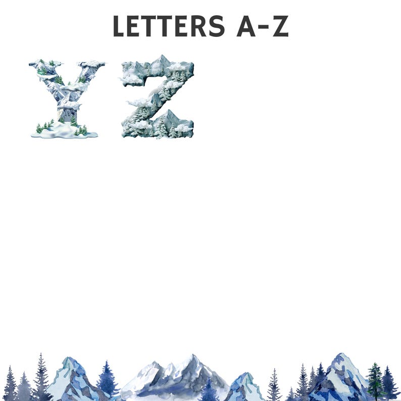 Snow Alphabet Letters Clipart, Winter Mountain Letters PNG, Snowy Font ...