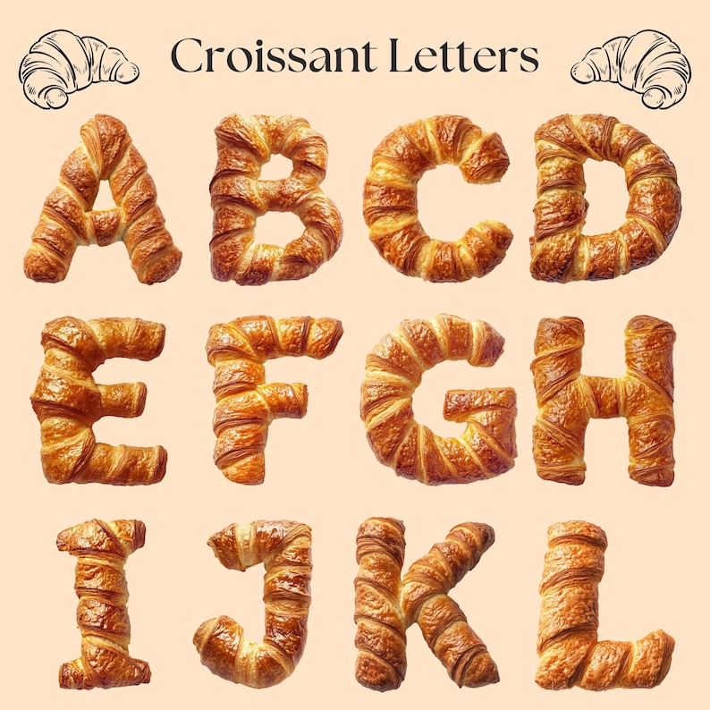Croissant Letters PNG 36 Clipart, Croissant Alphabet, Bakery Letters ...