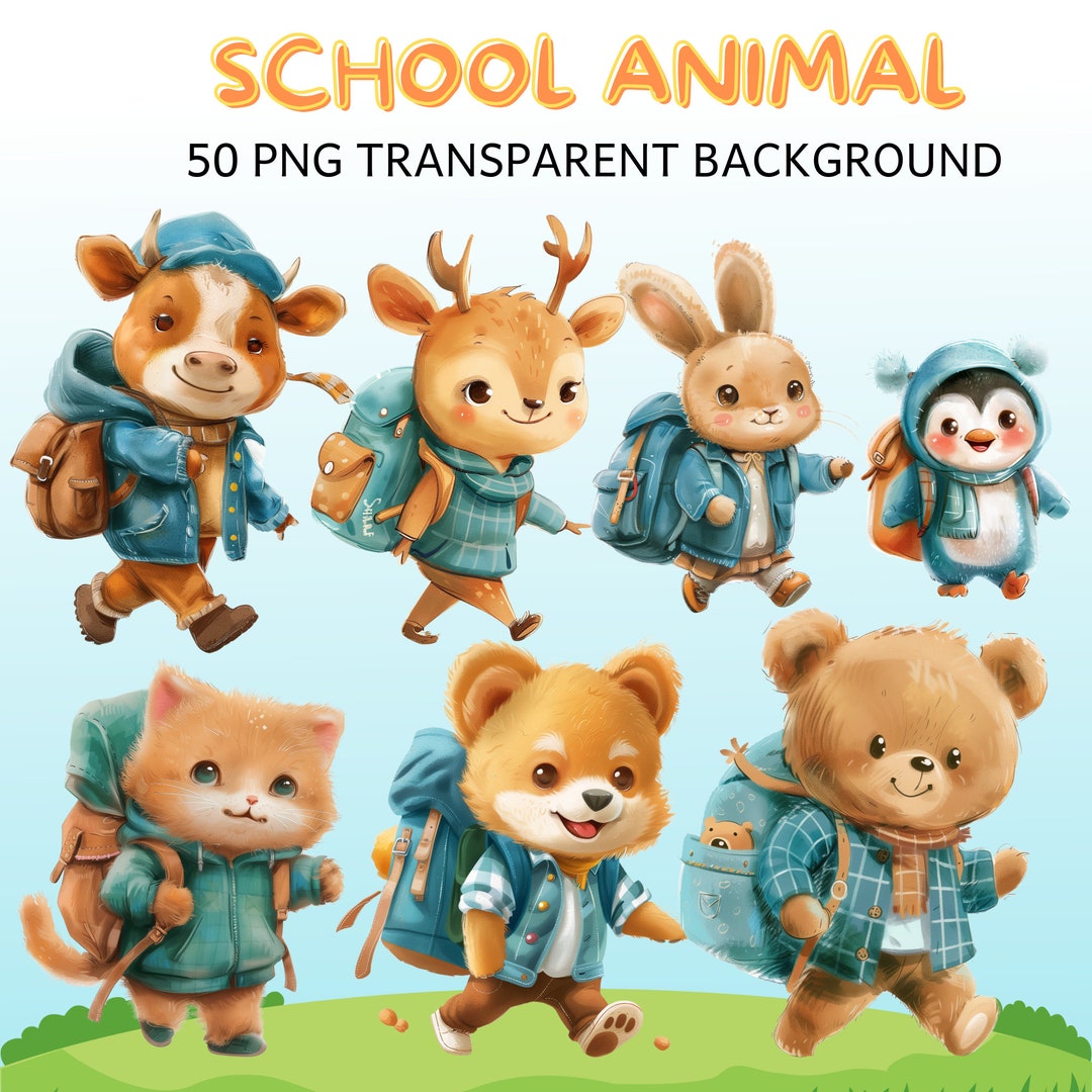 Back to School Animals Clipart, 50 PNG, Anime Baby Animals, Go to ...