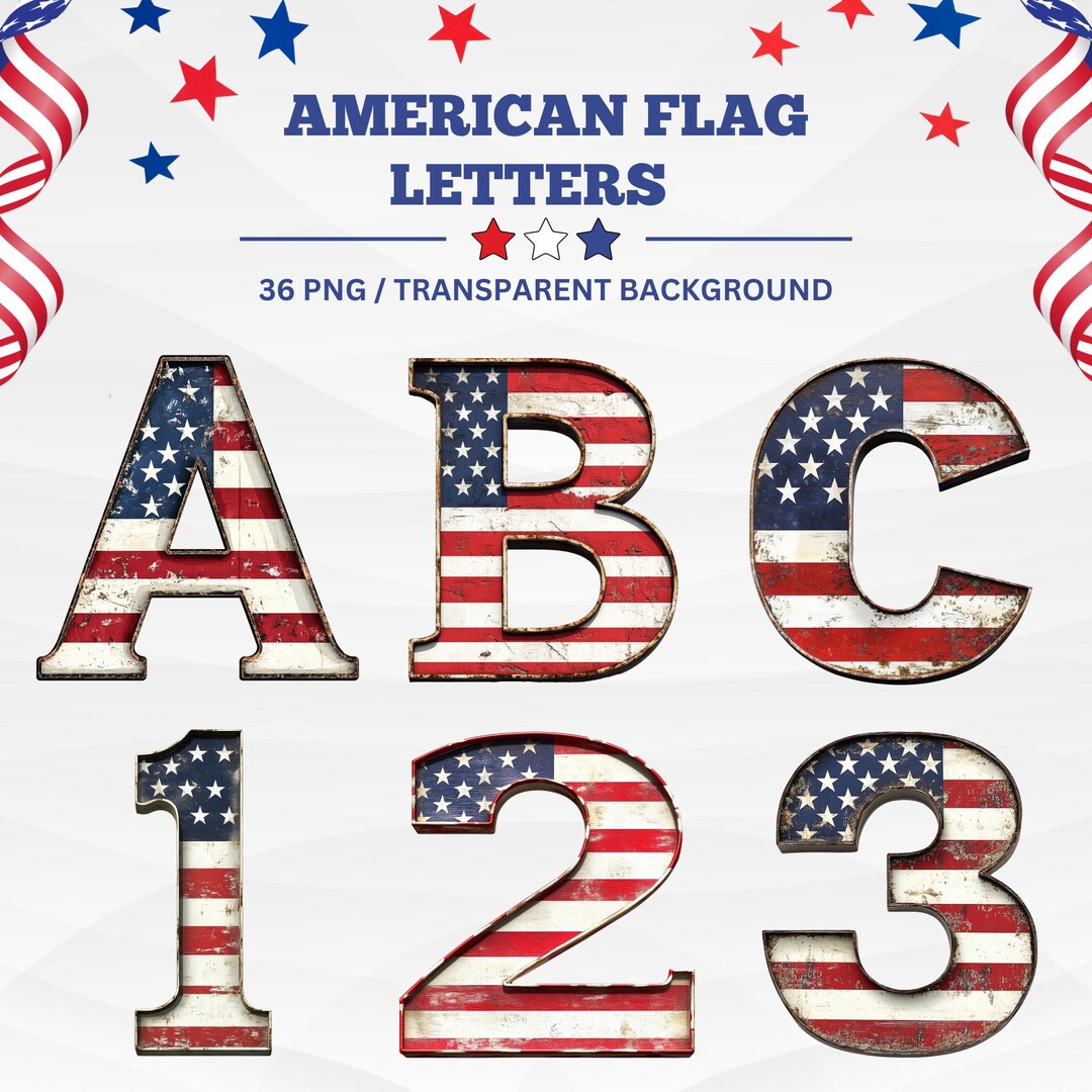 American Flag Letters & Numbers: Vintage USA Alphabet PNG, Digital ...