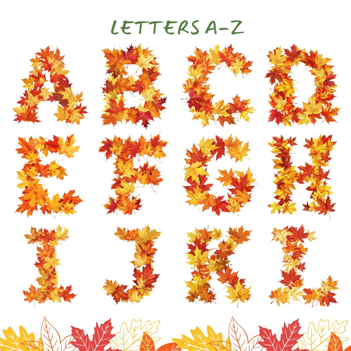 Maple Leaves Alphabet Clipart, Fall ABC Letters, Autumn Letters, Autumn ...