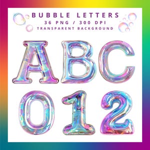 Rainbow Bubble Letters, Foil Balloon Letters, 36 PNG, Balloon Alphabet ...