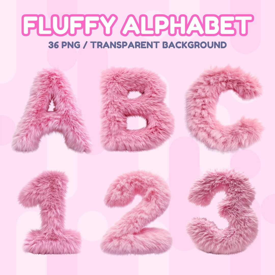 Fluffy Pink Alphabet Clipart 36 Valentine Letters and Numbers PNG, Soft ...