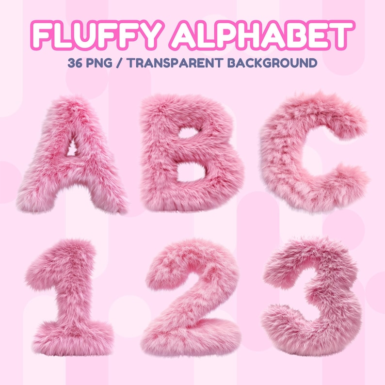 Fluffy Pink Alphabet Clipart 36 Valentine Letters and Numbers PNG, Soft ...