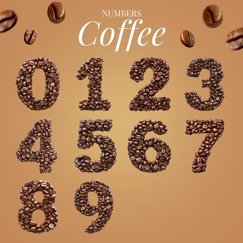 Coffee Bean Alphabet Clipart: Caffeine Font, Numbers & Letters (PNG ...