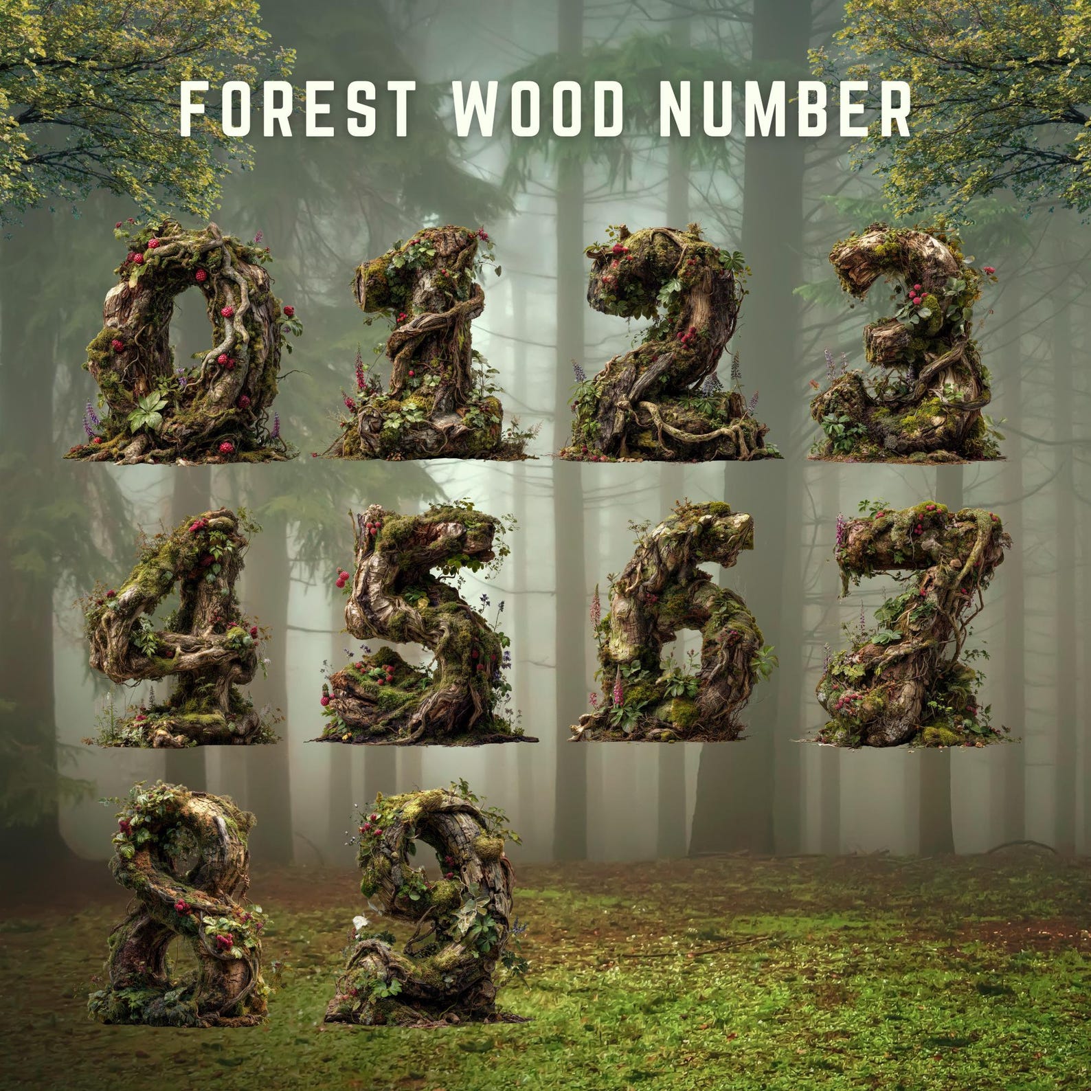 Forest Alphabet Clipart: Rustic Woodland Tree Letters, Numbers PNG ...