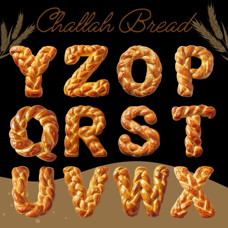 Challah Bread Alphabet Clipart, Braided Bread Letters 36 PNG, Bakery ...