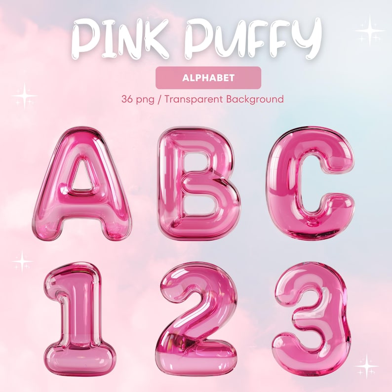 Pink Balloon Alphabet PNG | 3D Glossy Font, Numbers Digital Download ...