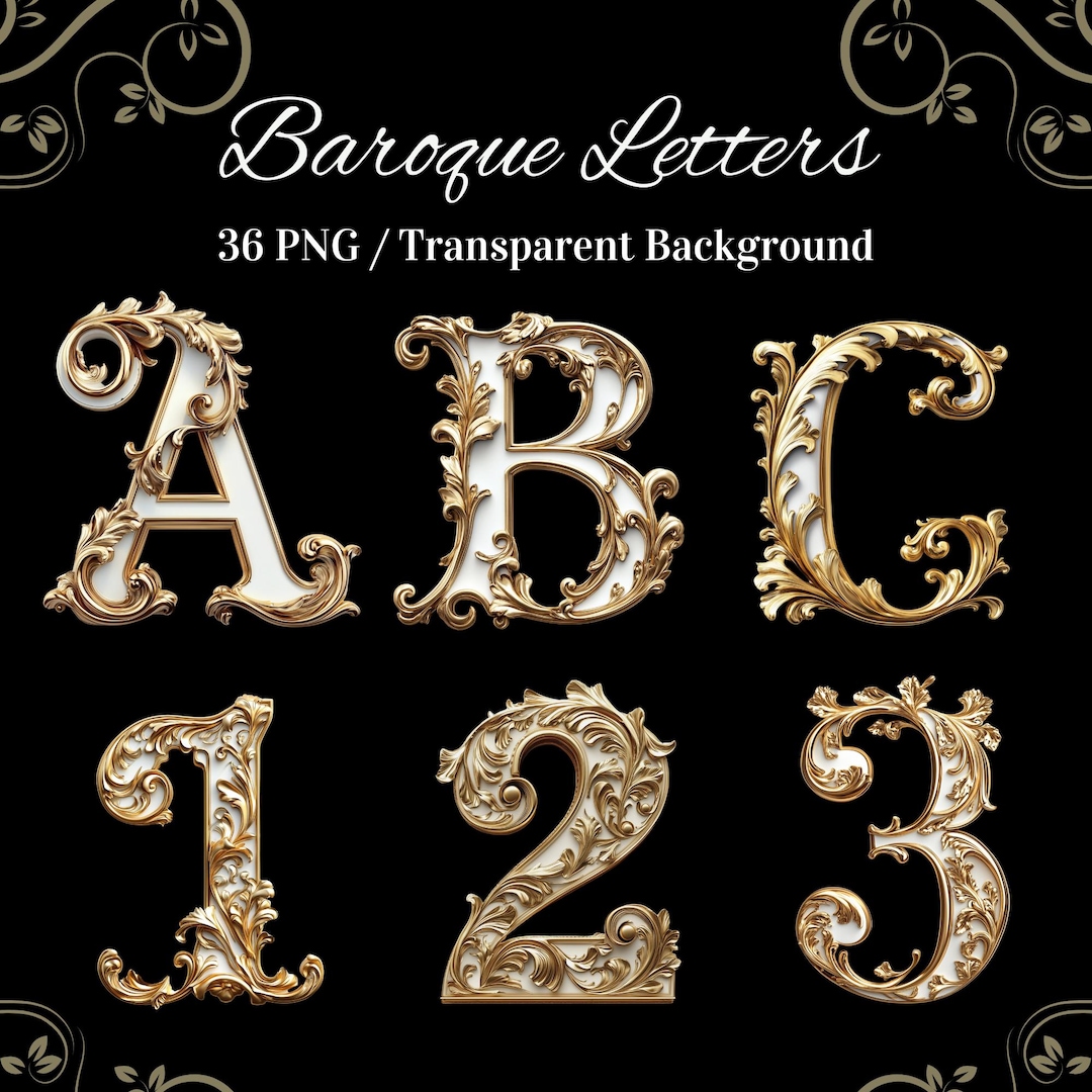 Imágenes prediseñadas de letras barrocas doradas ornamentadas: Alfabeto ...