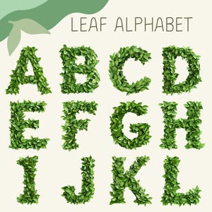 Leaf Alphabet Clipart, Green Leaves Letters 36PNG, Nature Font for ...