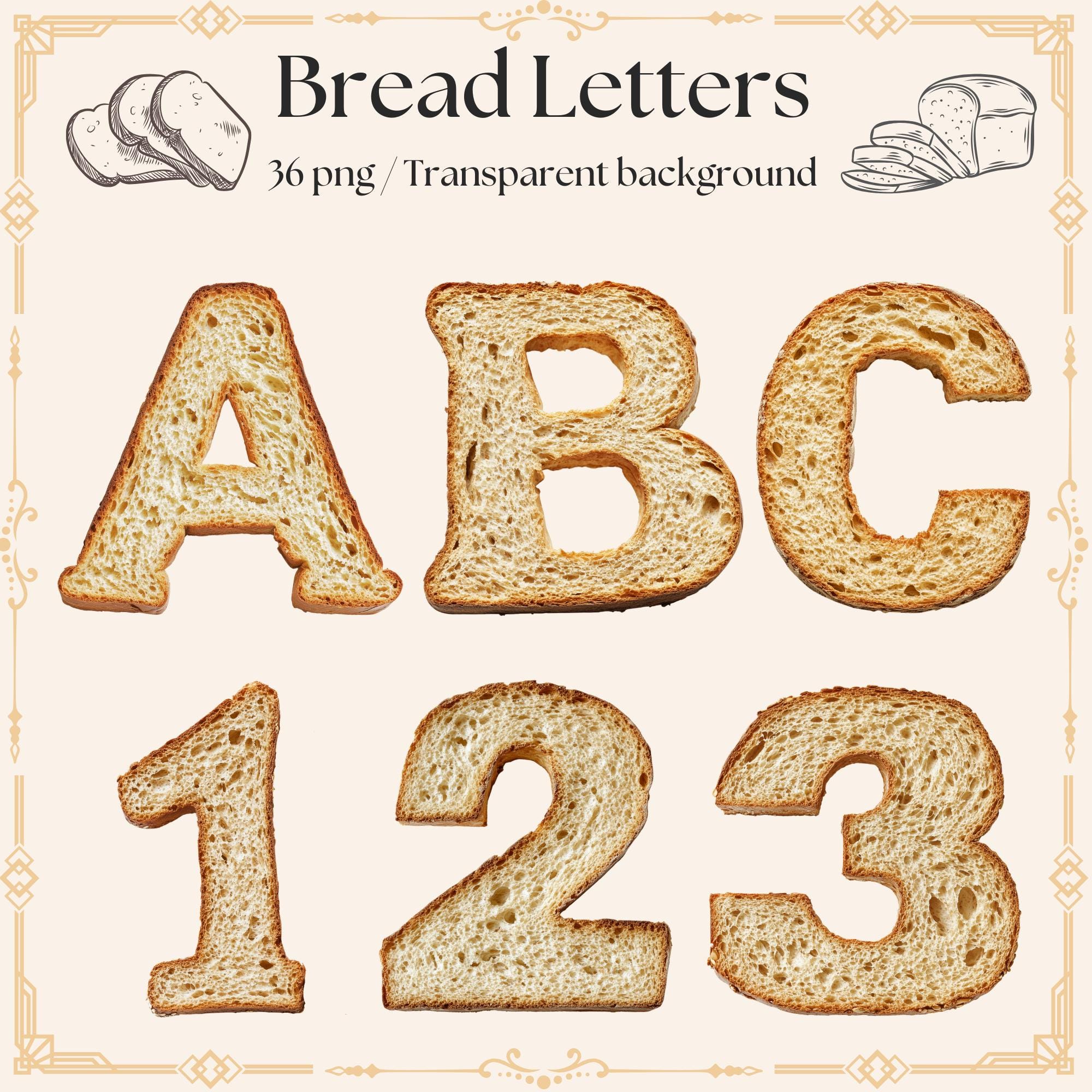 Bread Letters Clipart: Bakery Alphabet, Food-themed Font (digital ...