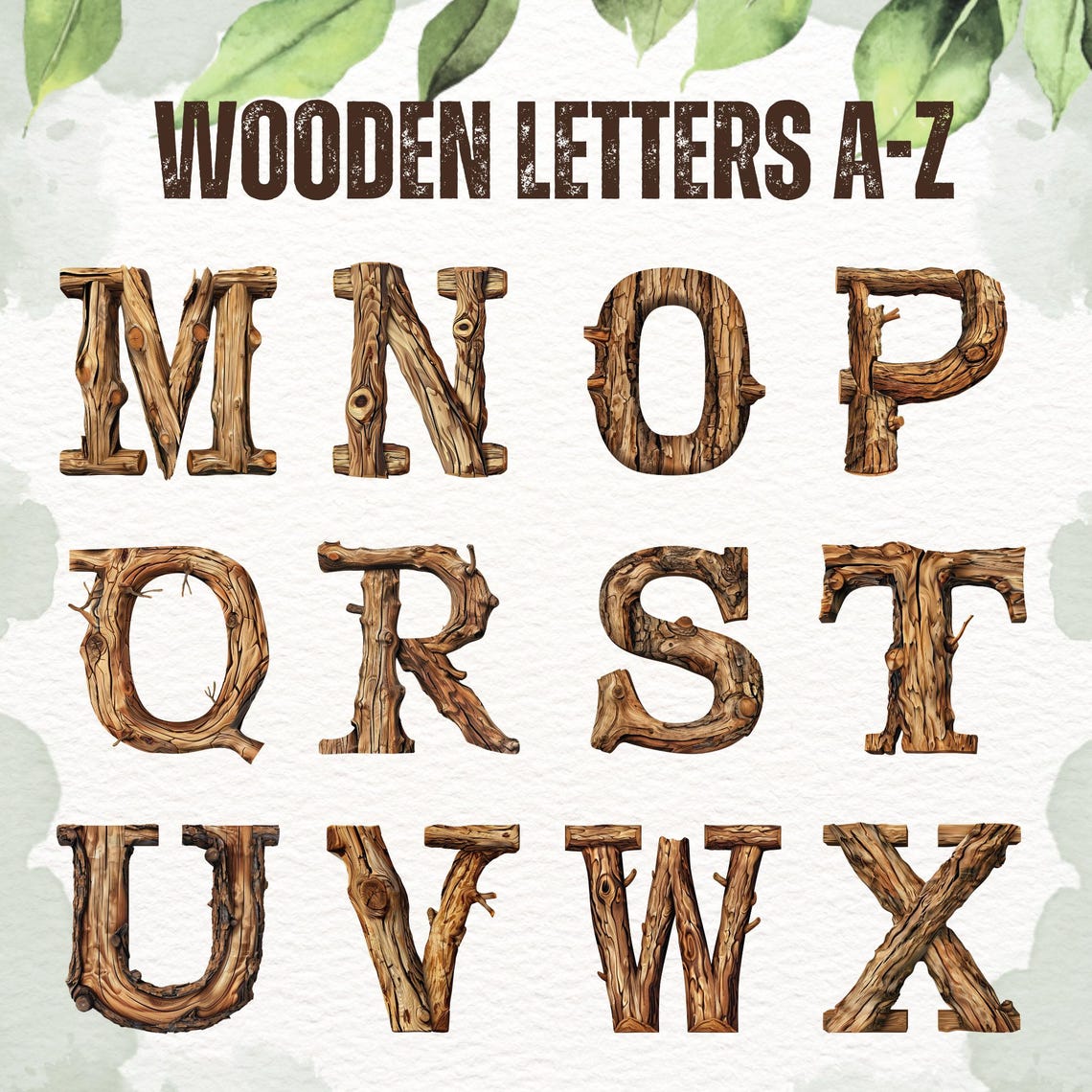 Wooden Letters Clipart, Rustic Letters, 36 PNG, Rustic Alphabet, Wooden ...