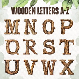 Wooden Letters Clipart, Rustic Letters, 36 PNG, Rustic Alphabet, Wooden ...