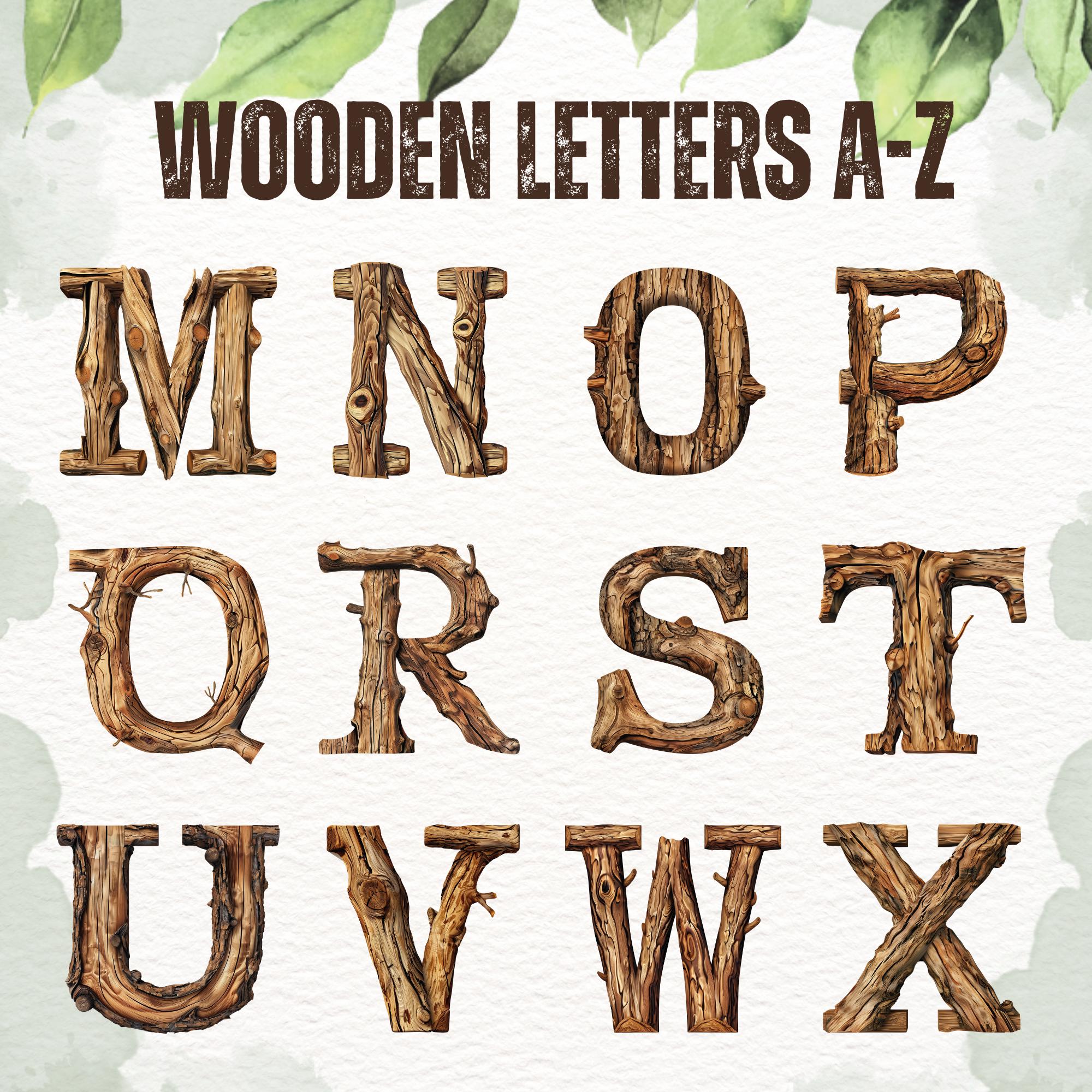 Wooden Letters Clipart, Rustic Letters, 36 PNG, Rustic Alphabet, Wooden ...