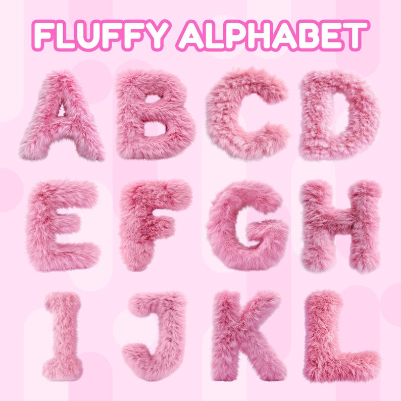 Fluffy Pink Alphabet Clipart 36 Valentine Letters and Numbers PNG, Soft ...