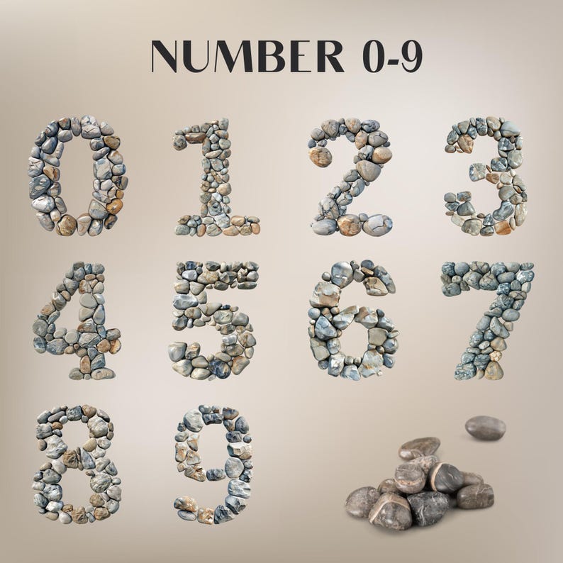Stone Alphabet Clipart: Rock Letters and Numbers PNG (digital Download ...