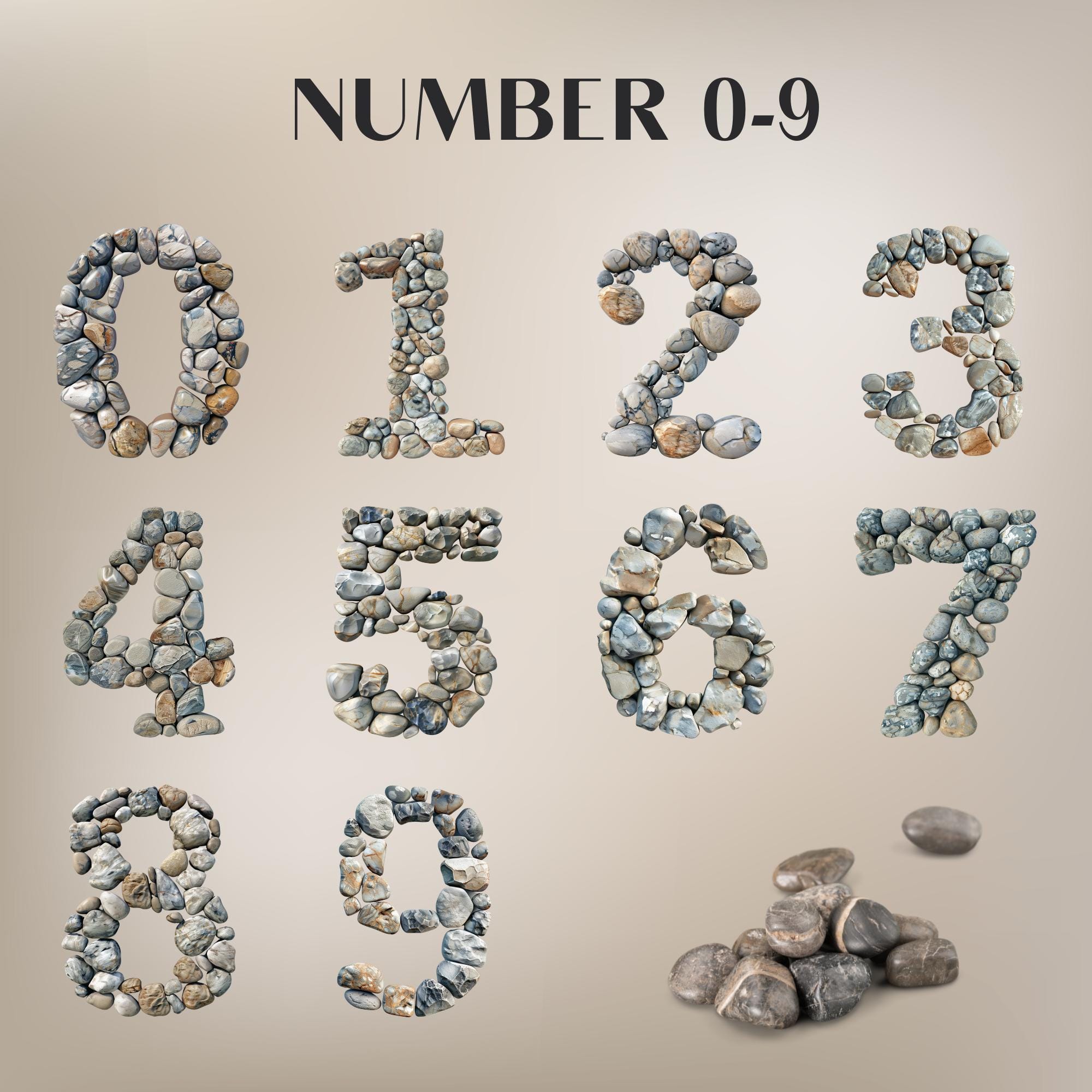 Stone Alphabet Clipart, Rock Letters and Numbers 36 PNG, Pebble Font ...