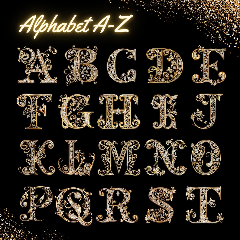 Diamond Letters, Diamond Alphabet, 36 PNG, Gold Alphabet, Gold Letters ...