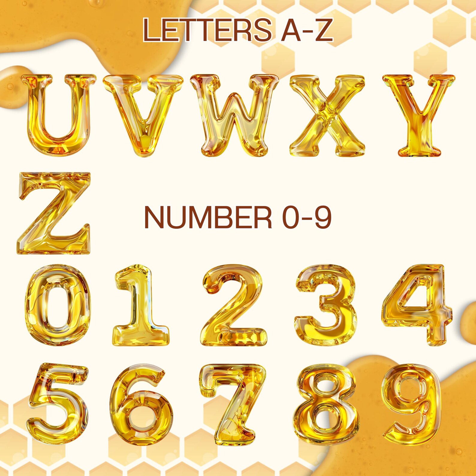 Honey Letters Alphabet Clipart 36 PNG Honey, Beehive and Bee, Orange ...