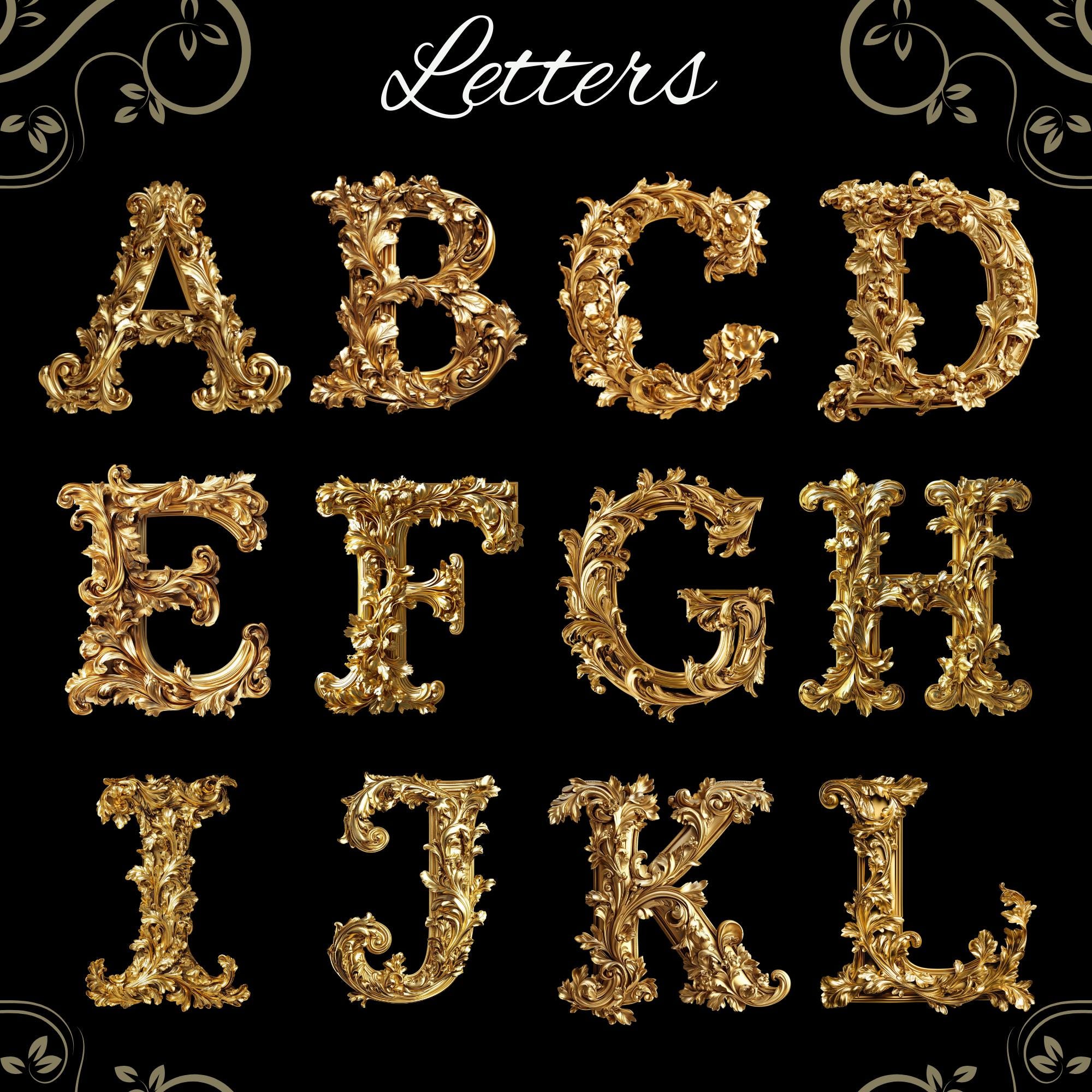 Baroque Gold Alphabet Clipart: Ornate Vintage Letters (36 PNG) - Etsy