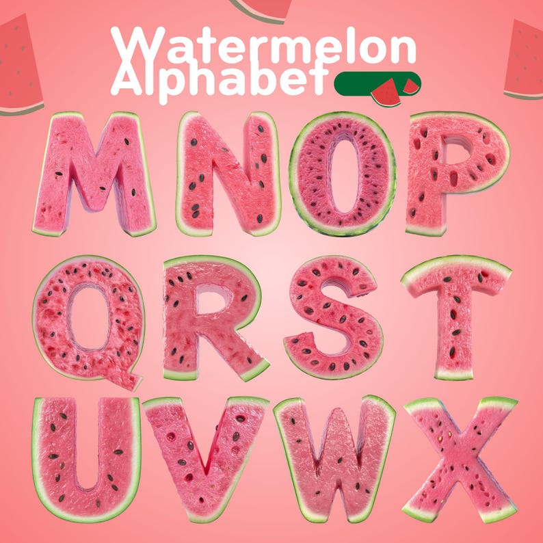 Watermelon Alphabet Clipart: Summer Fruit Letters (PNG) - Etsy