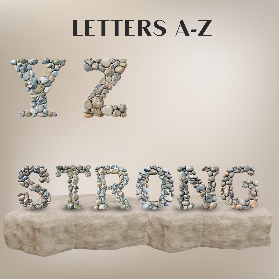 Stone Alphabet Clipart, Rock Letters and Numbers 36 PNG, Pebble Font ...