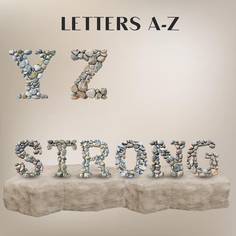 Stone Alphabet Clipart, Rock Letters and Numbers 36 PNG, Pebble Font ...