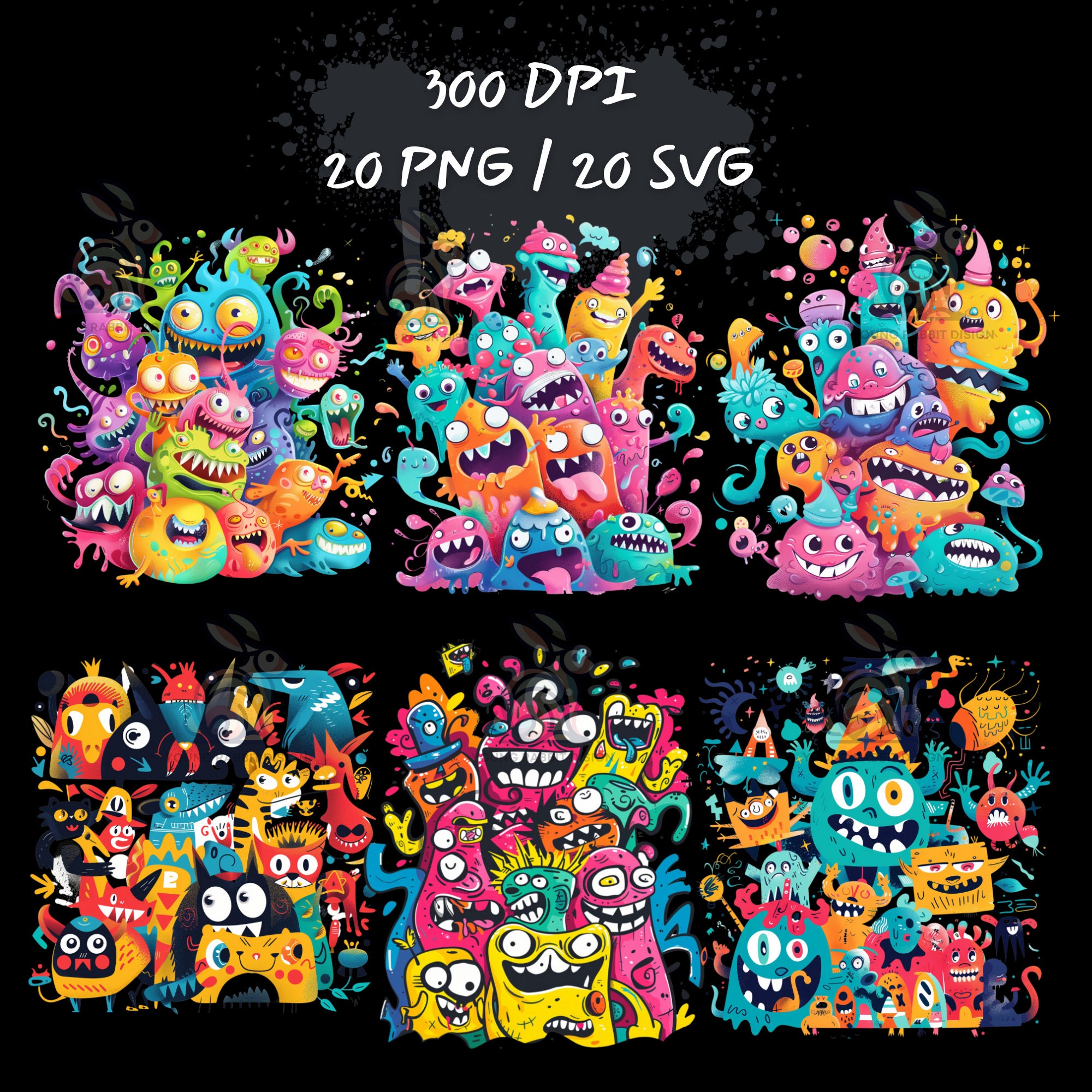 Cute Monster Clipart, 20 PNG, Fluffy Monsters, Kawaii Monsters, Baby ...