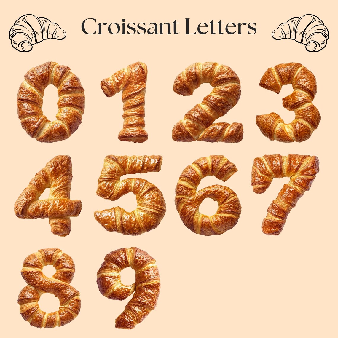 Croissant Letters PNG 36 Clipart, Croissant Alphabet, Bakery Letters ...