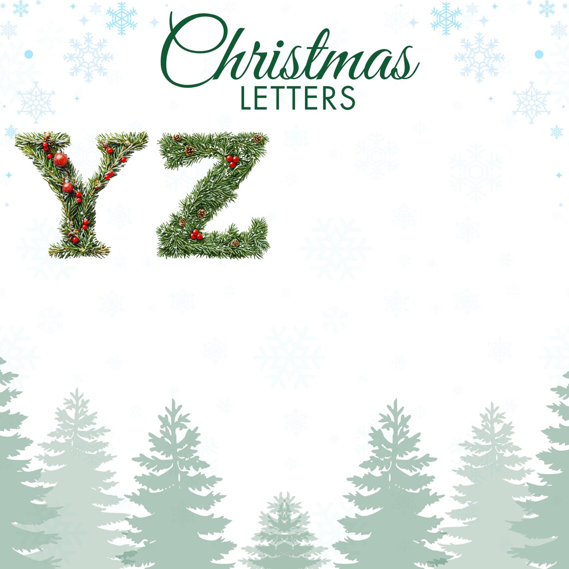 Christmas Letters Clipart, 26 PNG, Christmas Alphabet Set, Festive Pine ...