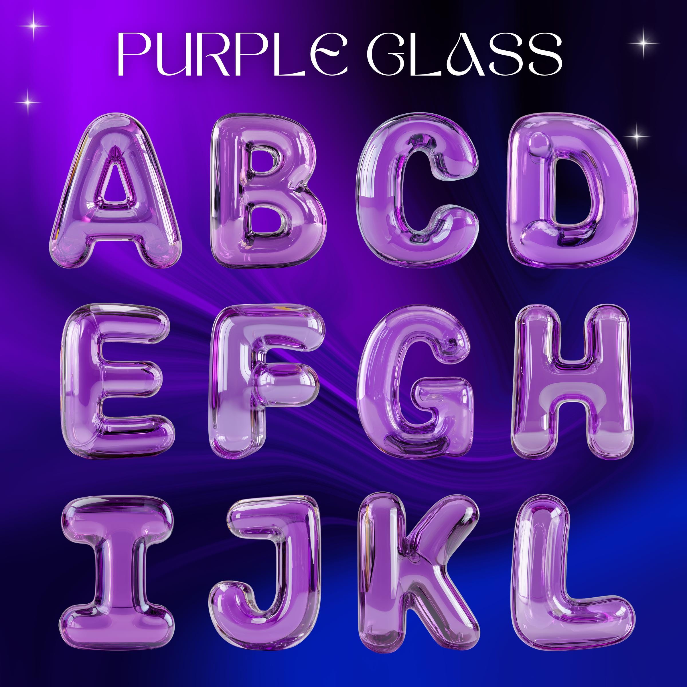 Purple Glass Alphabet PNG, 3D Glossy Letters & Numbers, Shiny Balloon ...