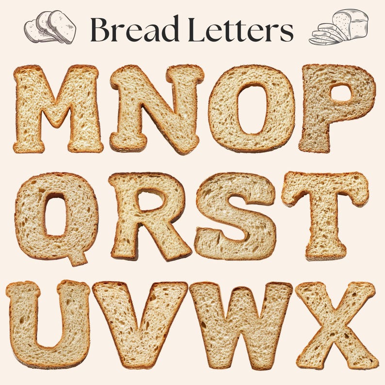 Bread Letters Clipart: Bakery Alphabet, Food-themed Font (digital ...