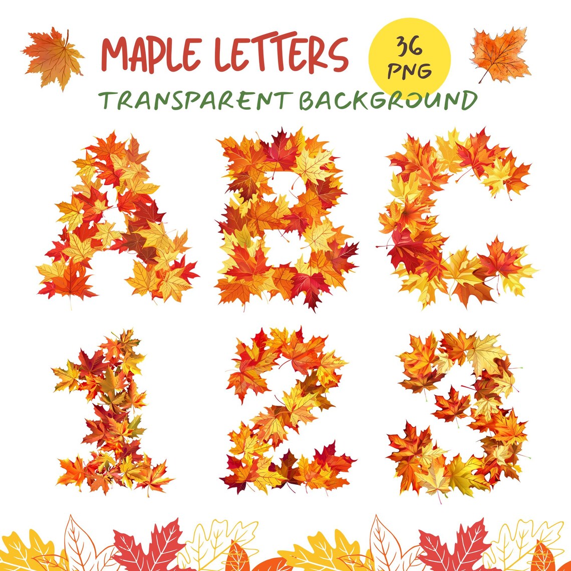 Maple Leaves Alphabet Clipart, Fall ABC Letters, Autumn Letters, Autumn ...