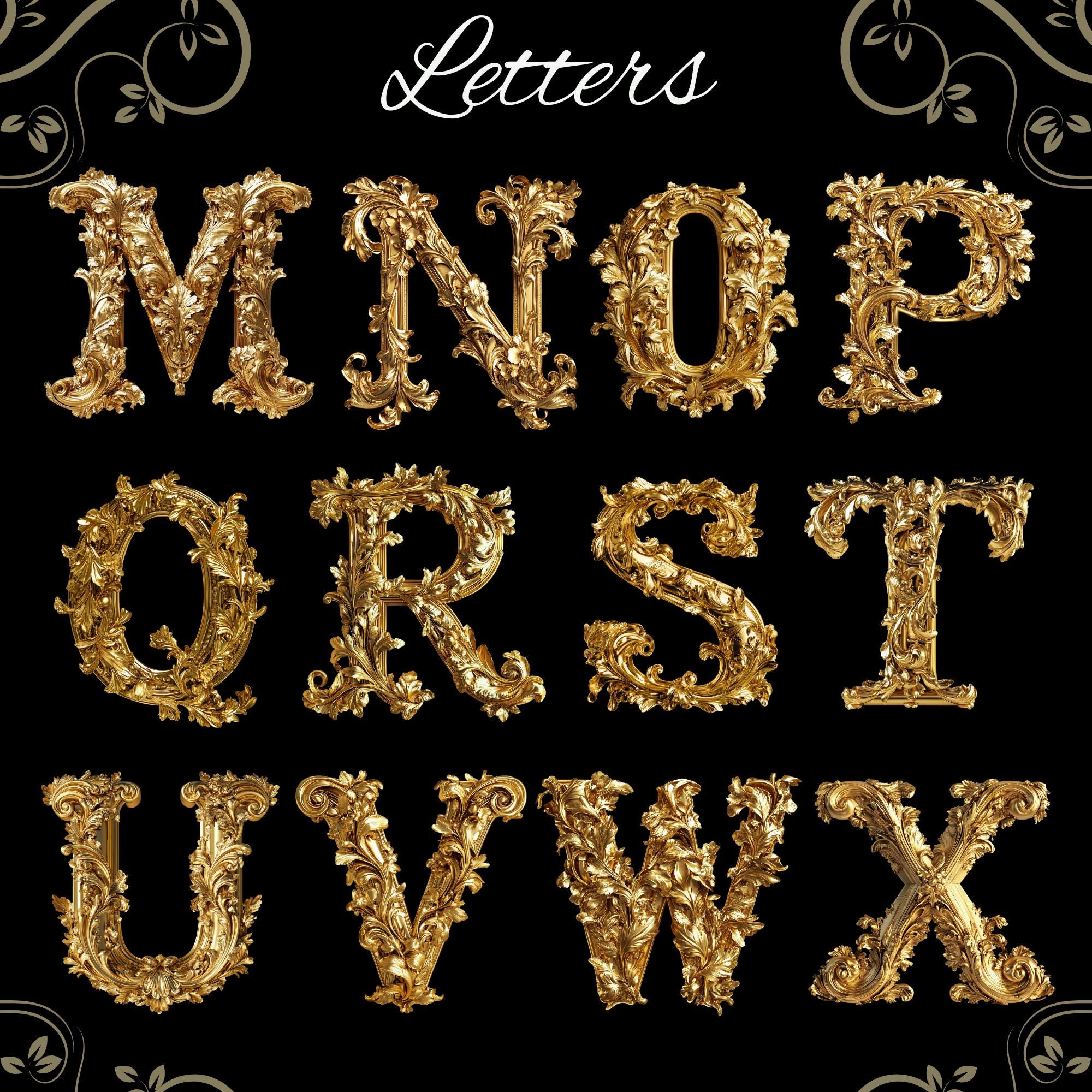 Baroque Gold Alphabet Clipart: Ornate Vintage Letters (36 PNG) - Etsy
