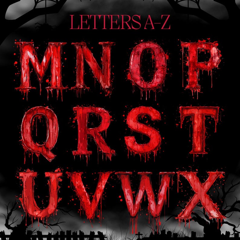 Blood Letters, Blood Alphabet, Dripping Red Font, Horror-themed 36 PNG ...