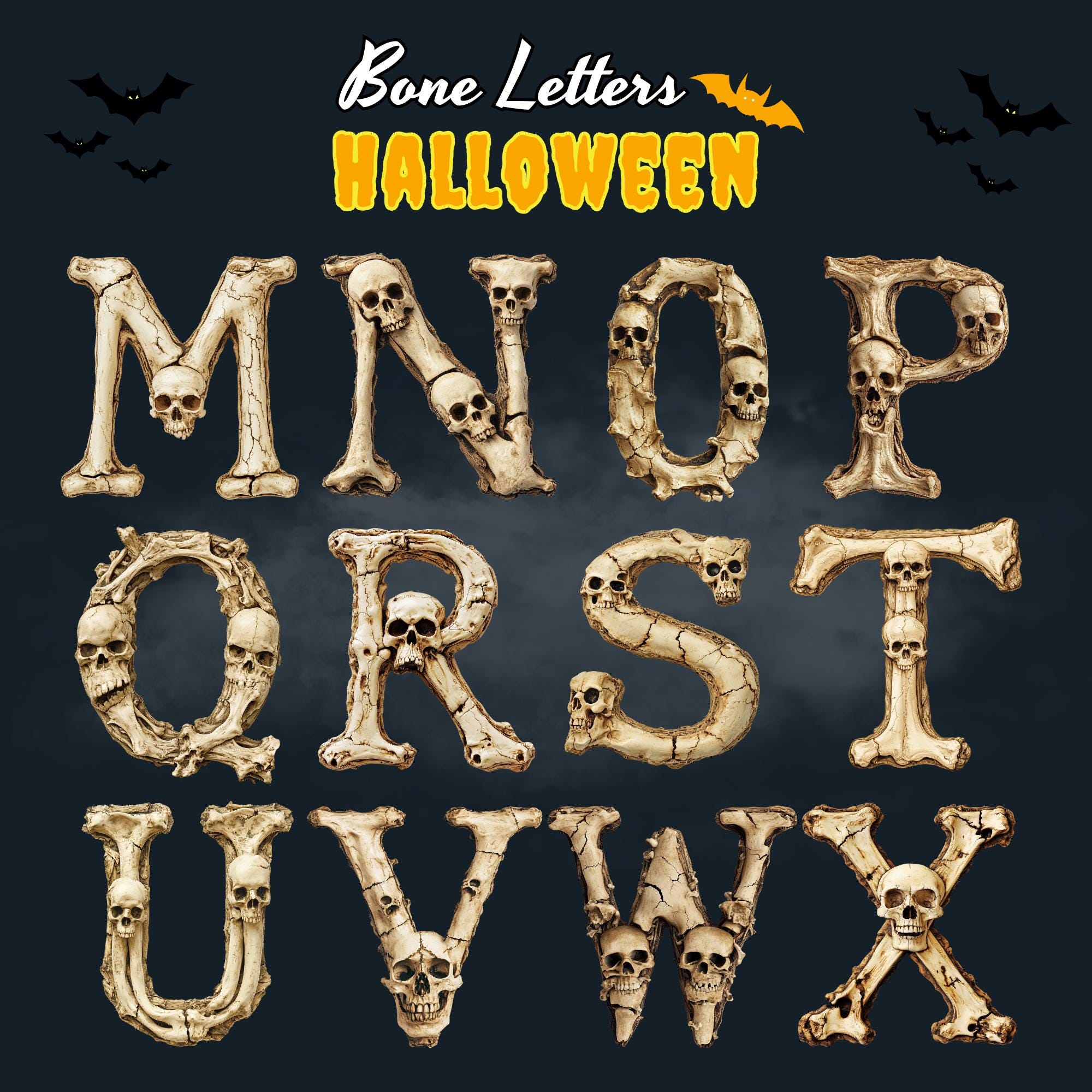 Bone Letters Halloween Alphabet Clipart 36 PNG, Skull Font, Skull ...