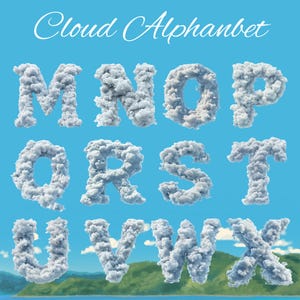 Cloud Alphabet Clipart 36 PNG, Fluffy Cloud Letters, Dreamy Sky Font ...
