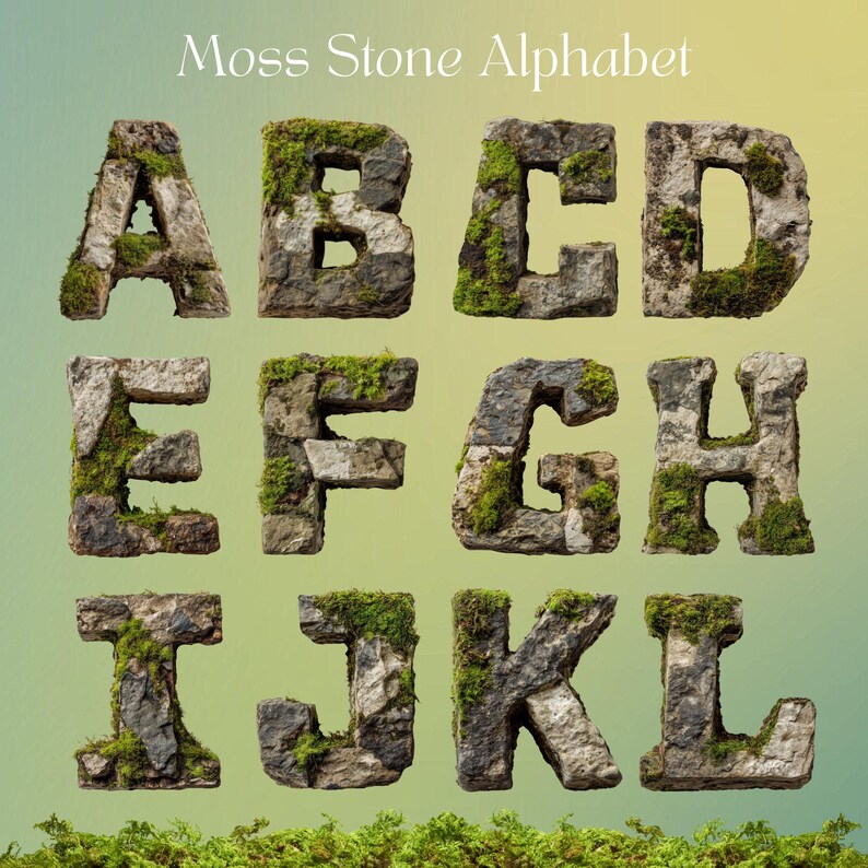 Moss Stone Alphabet PNG, Fantasy Forest Rock Letters Clipart Digital ...