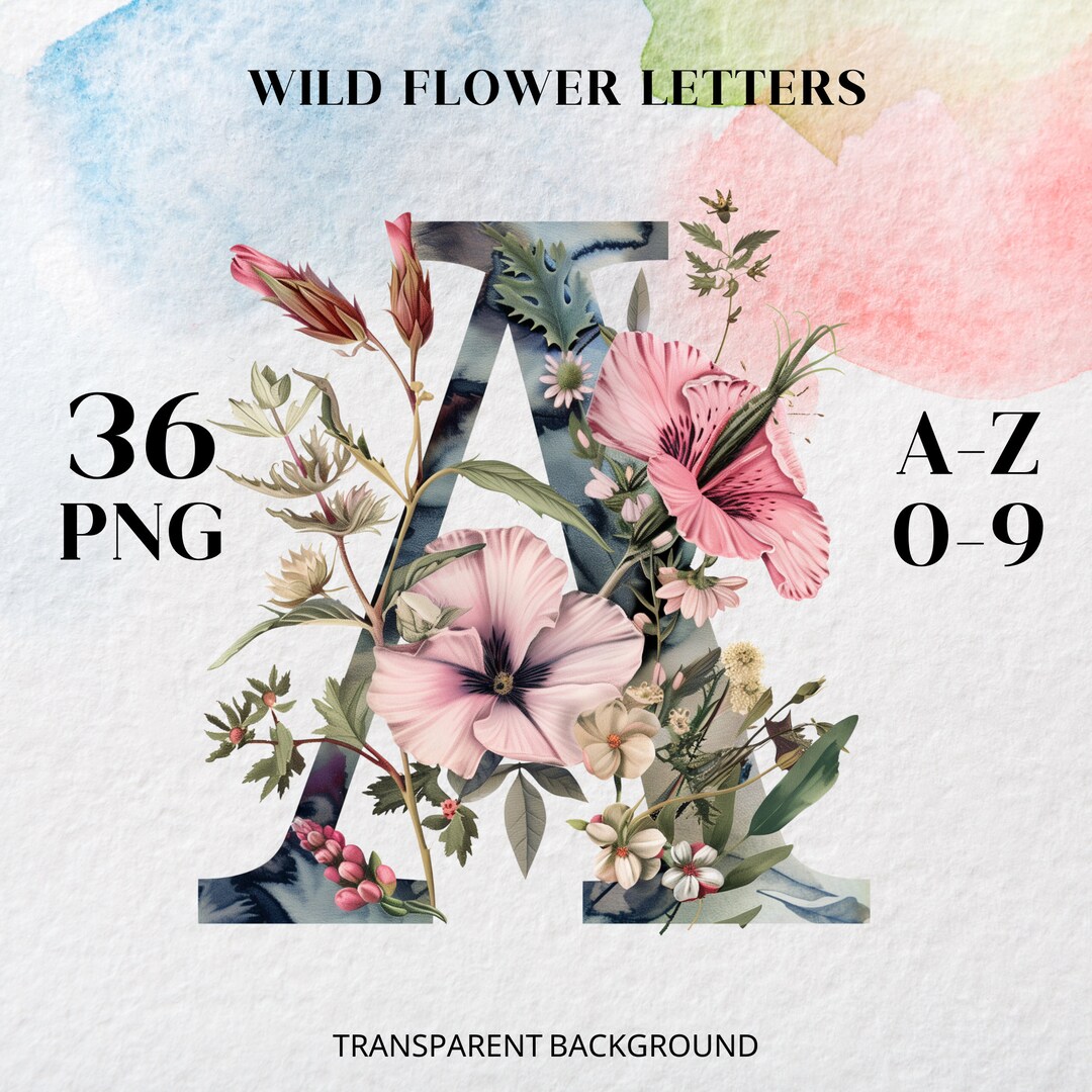 Wildflower Floral Letters & Numbers: 36 PNG Clipart (digital Download ...