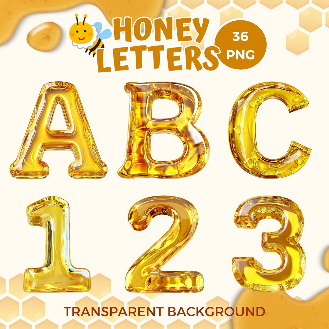 Honey Letters Alphabet Clipart 36 PNG Honey, Beehive and Bee, Orange ...