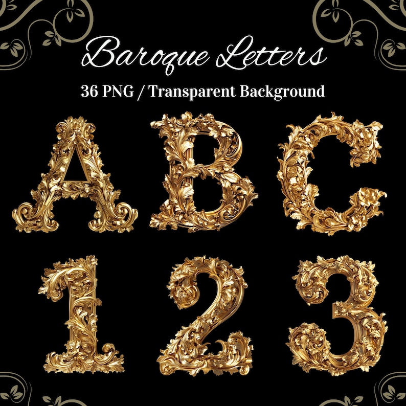 Baroque Gold Alphabet Clipart: Ornate Vintage Letters (36 PNG) - Etsy