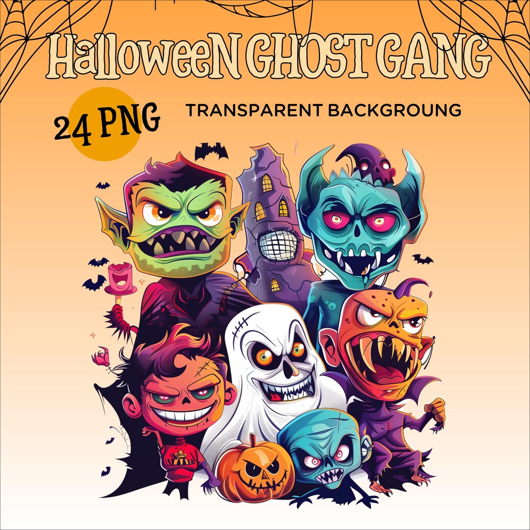 Halloween Ghost Gang Clipart Set 24 PNG Transparent Backgrounds Spooky ...