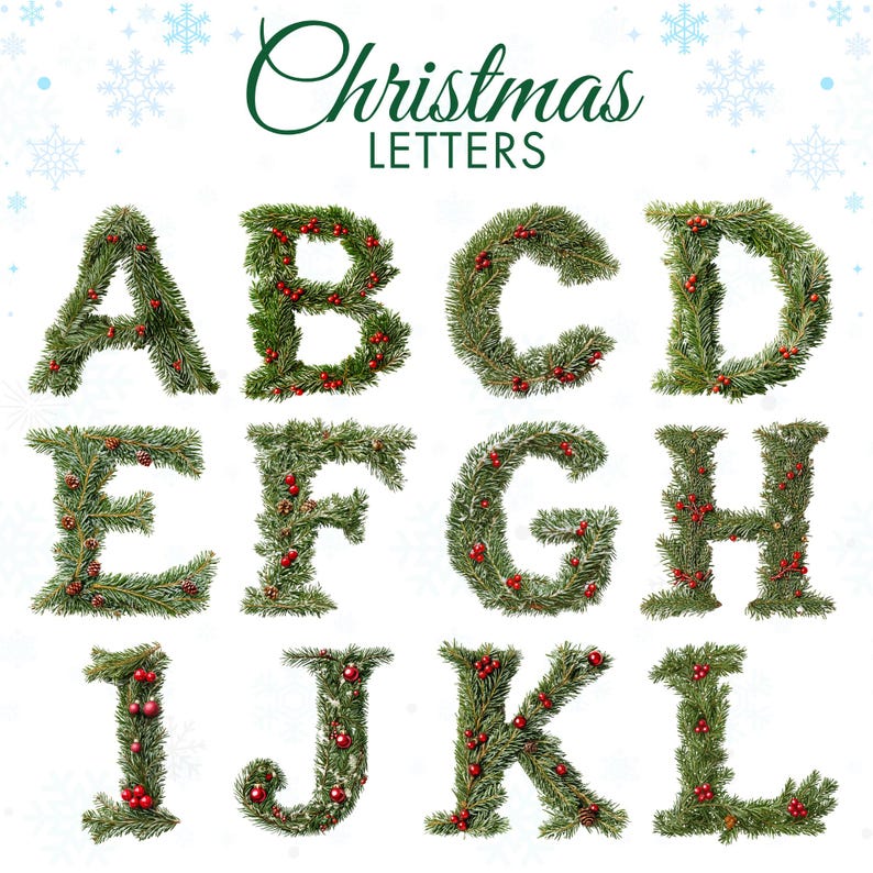 Christmas Letters Clipart, 26 PNG, Christmas Alphabet Set, Festive Pine ...