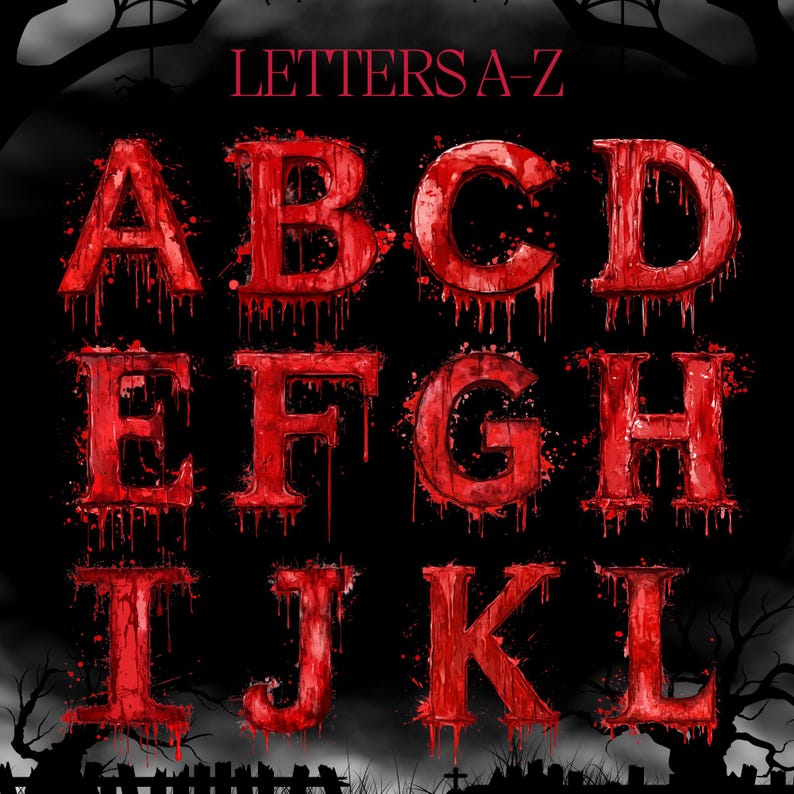 Blood Letters, Blood Alphabet, Dripping Red Font, Horror-themed 36 PNG ...