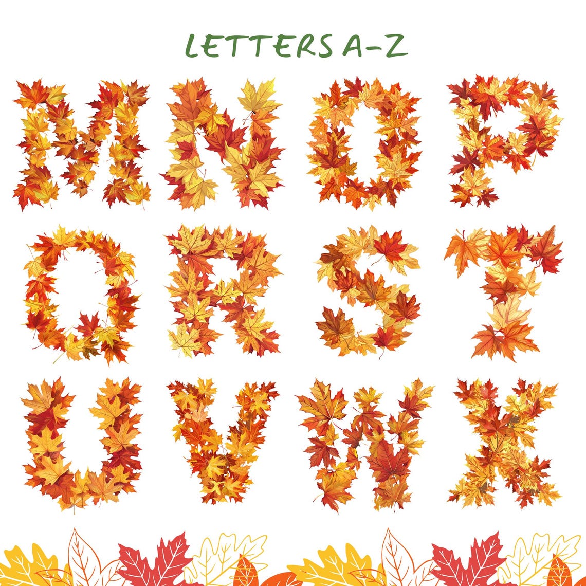 Maple Leaves Alphabet Clipart, Fall ABC Letters, Autumn Letters, Autumn ...