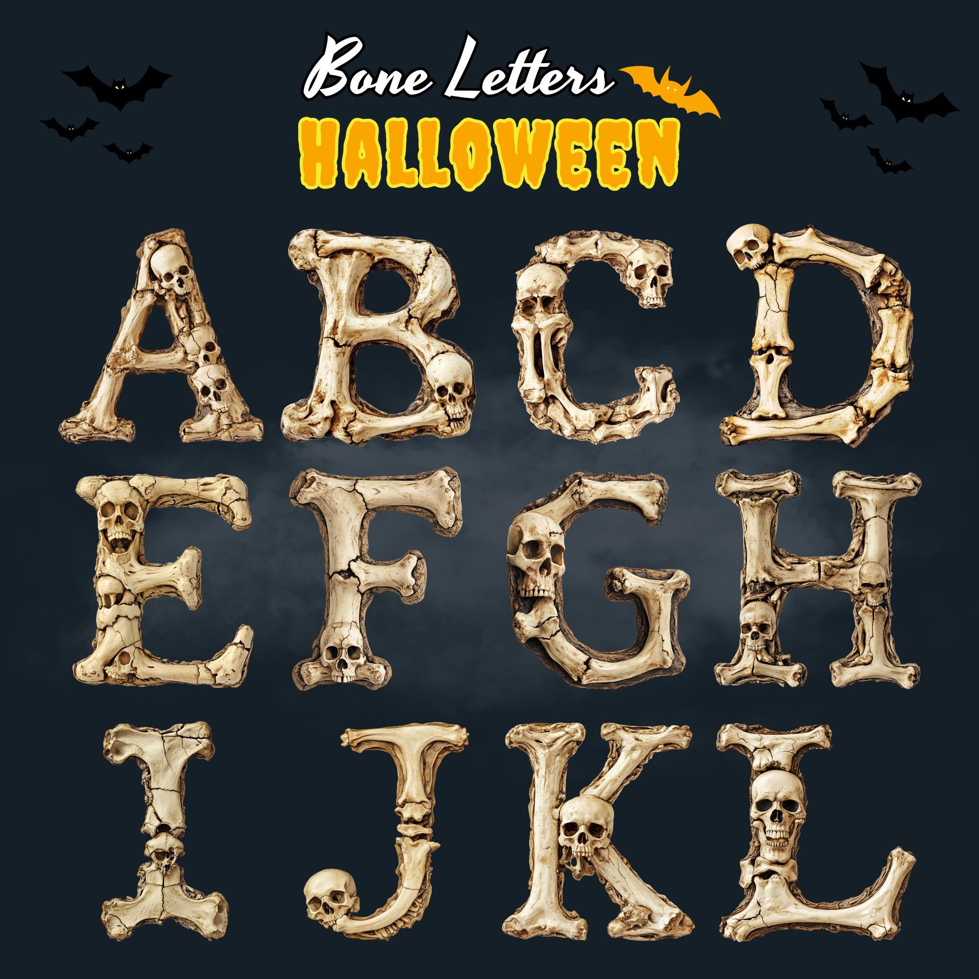 Bone Letters Halloween Alphabet Clipart 36 PNG, Skull Font, Skull ...