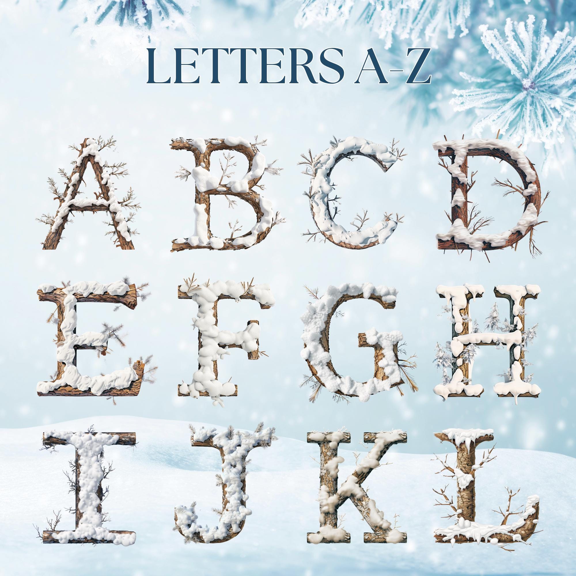 Winter Alphabet Letters Clipart, Snowy Letters, Winter Themed Letters ...