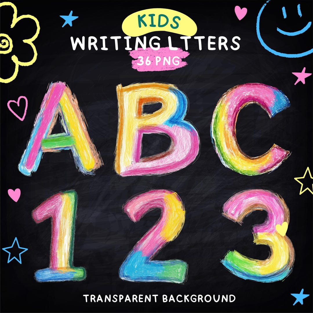 Kids Writing Letters Clipart | 36 PNG Files | Rainbow Chalk Alphabet ...
