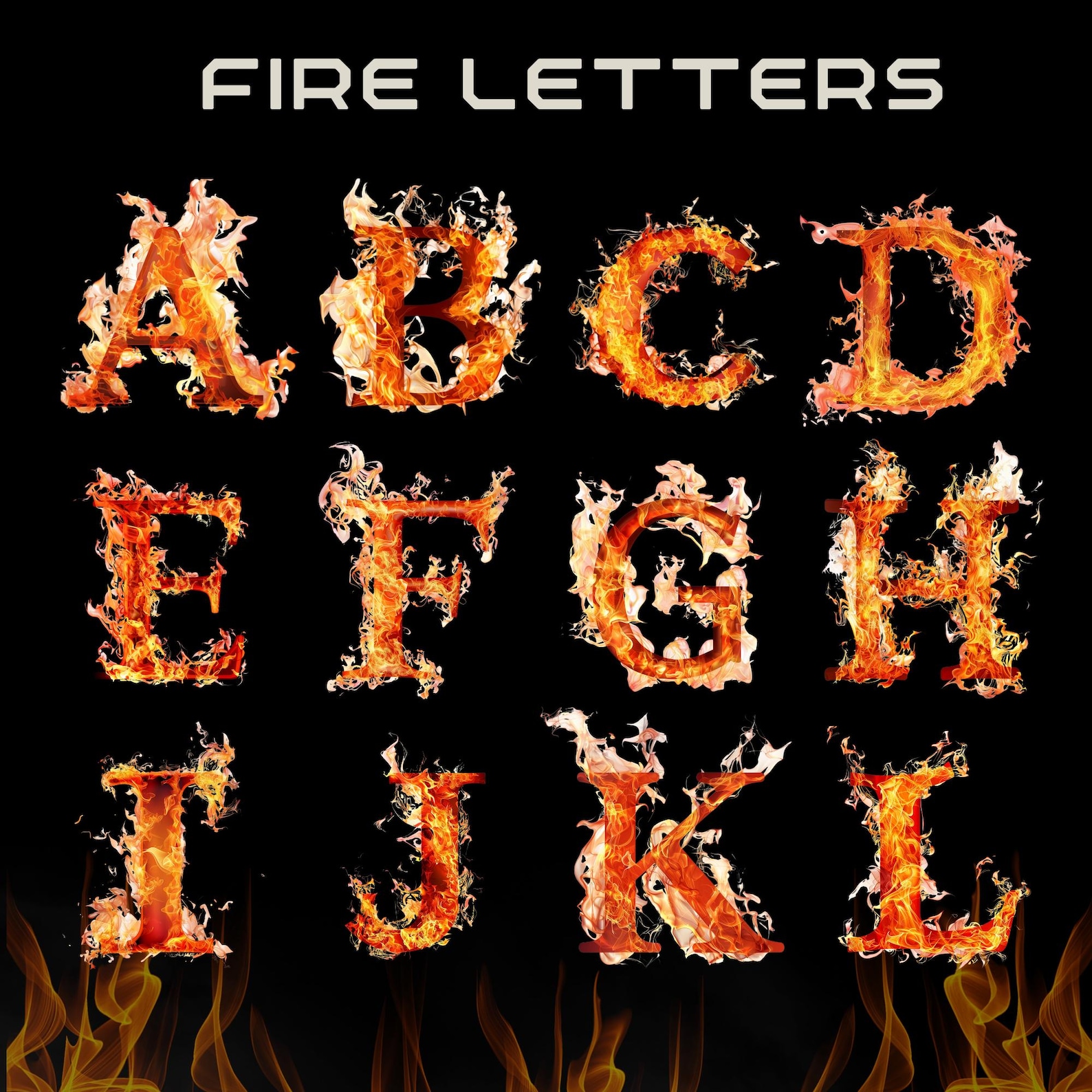 Fire Letters PNG Clipart: Flaming Alphabet & Number Set (digital Download) - Etsy